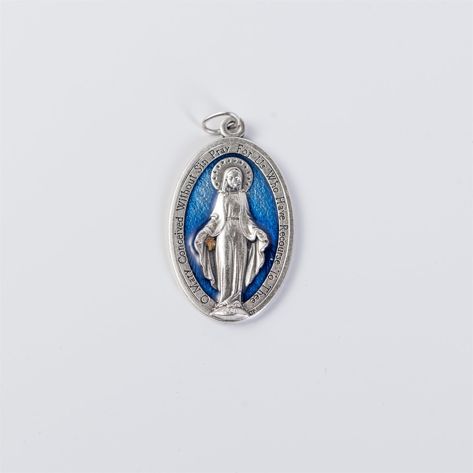 1.5" Traditional Silver Miraculous Medal with Deep Blue Background ...
