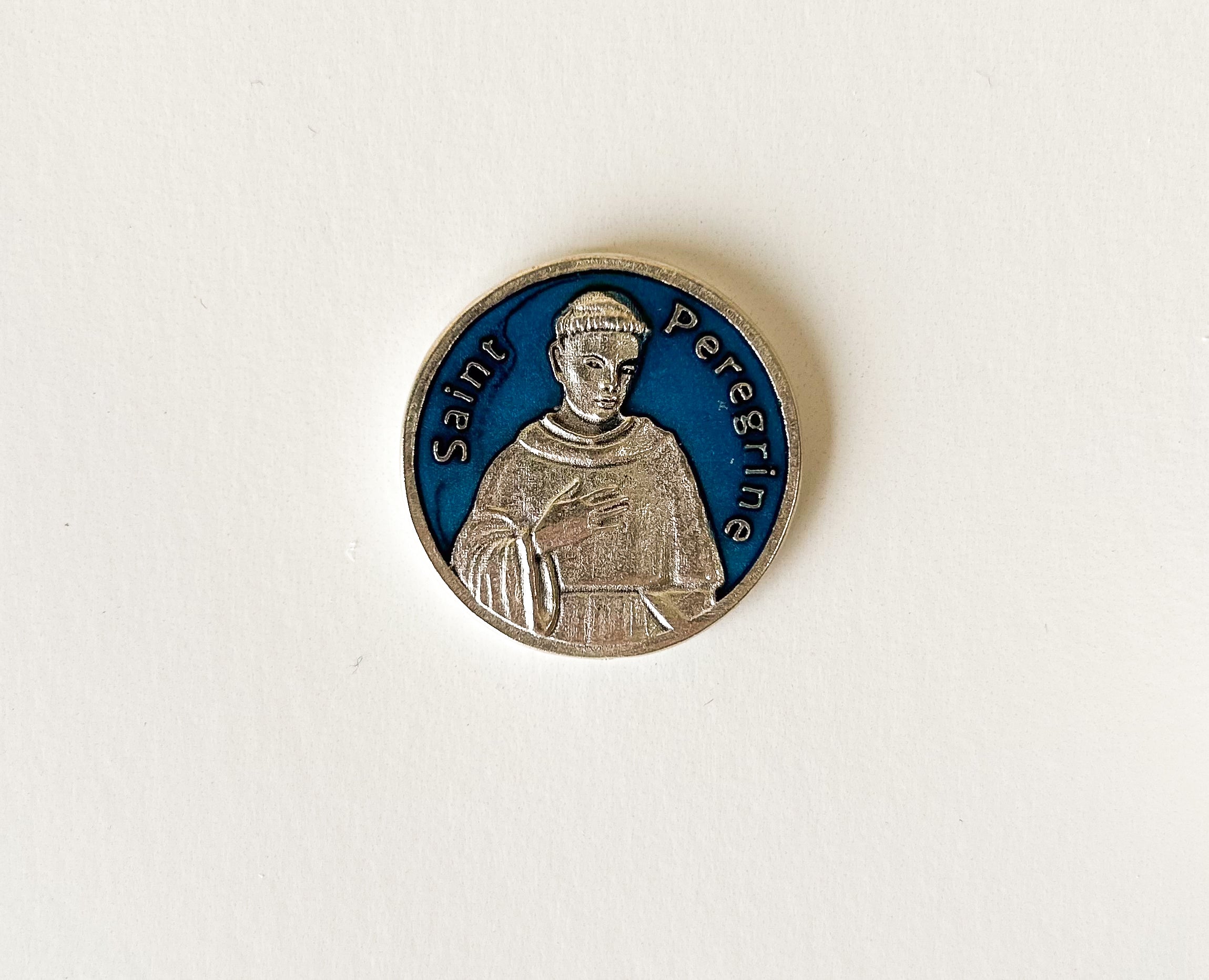 St. Peregrine Religious Pocket Coin with Sparkle Enamel background ...