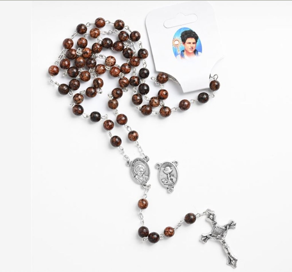Blessed Carlo Acutis Rosary with Colorful Brown Beads – Discount ...