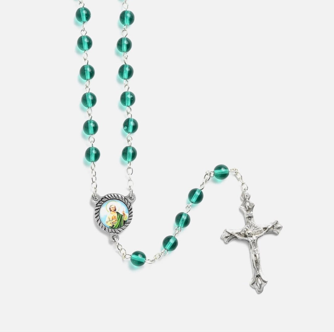 St. Jude Green Crystal Bead Rosary – Discount Catholic Store