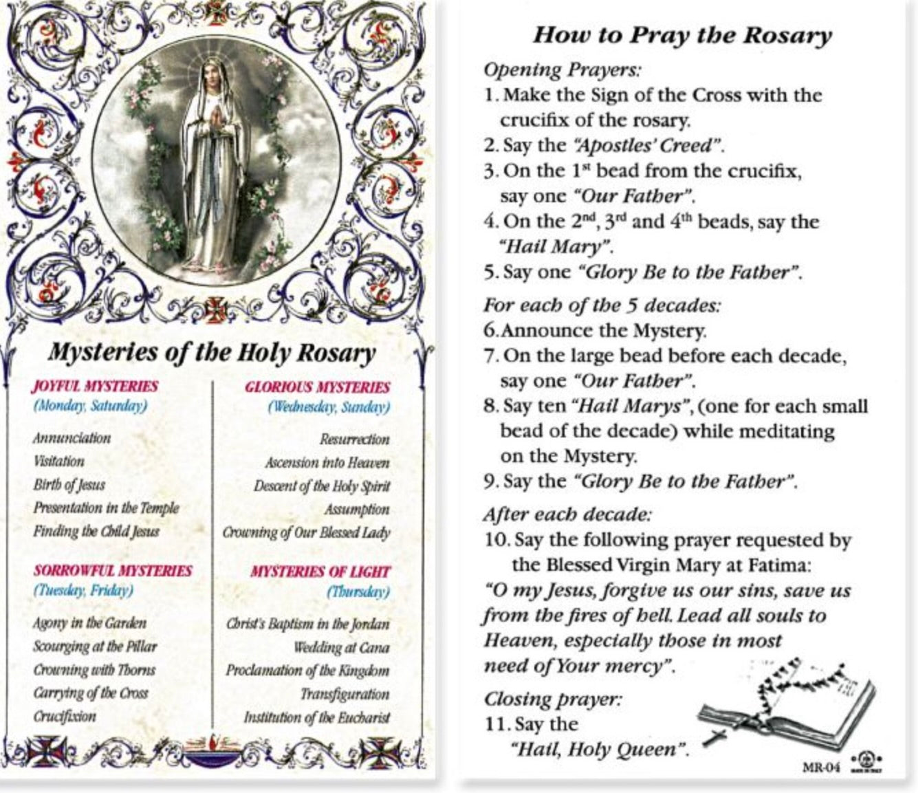 Mysteries of the Rosary Instruction Card – Discount Catholic Store