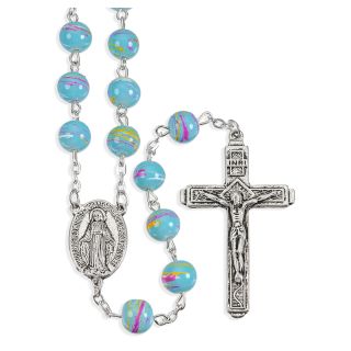 Aqua Swirl Glass Bead Rosary - Handcrafted Italian Design – Discount ...