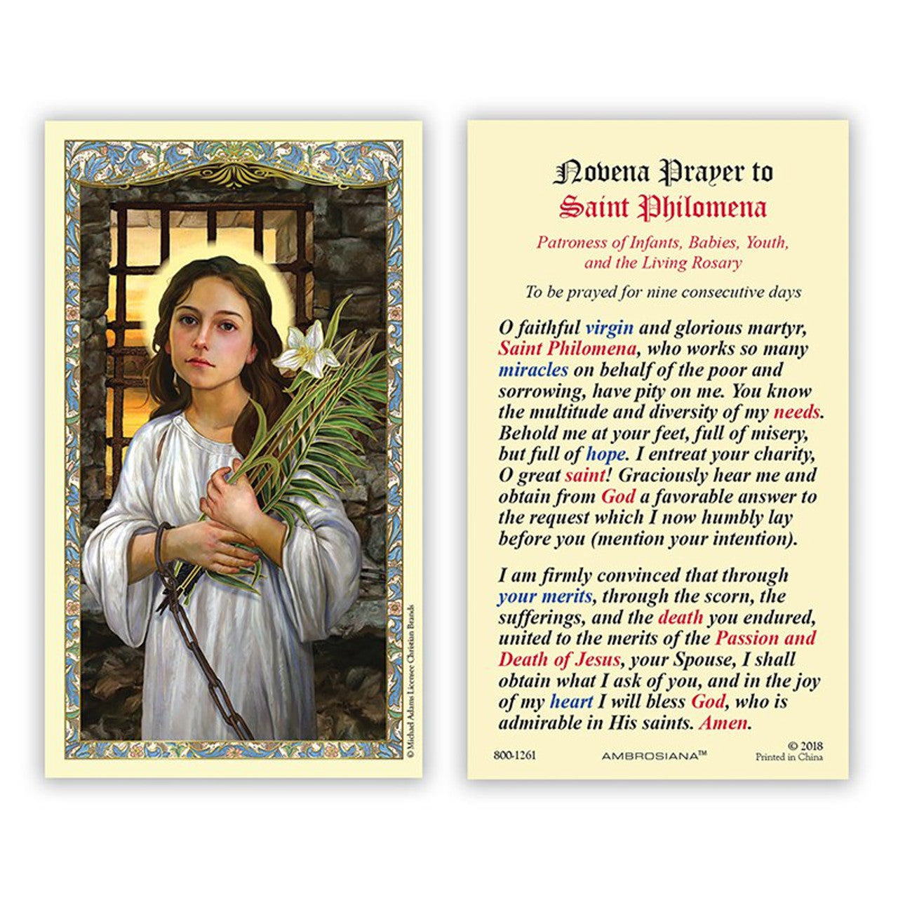St. Philomena Laminated Holy Card – Discount Catholic Store